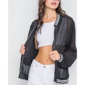 Jackets & Coats | New Bomber Jacket Sheer Mesh Black Long Sleeve | Poshmark